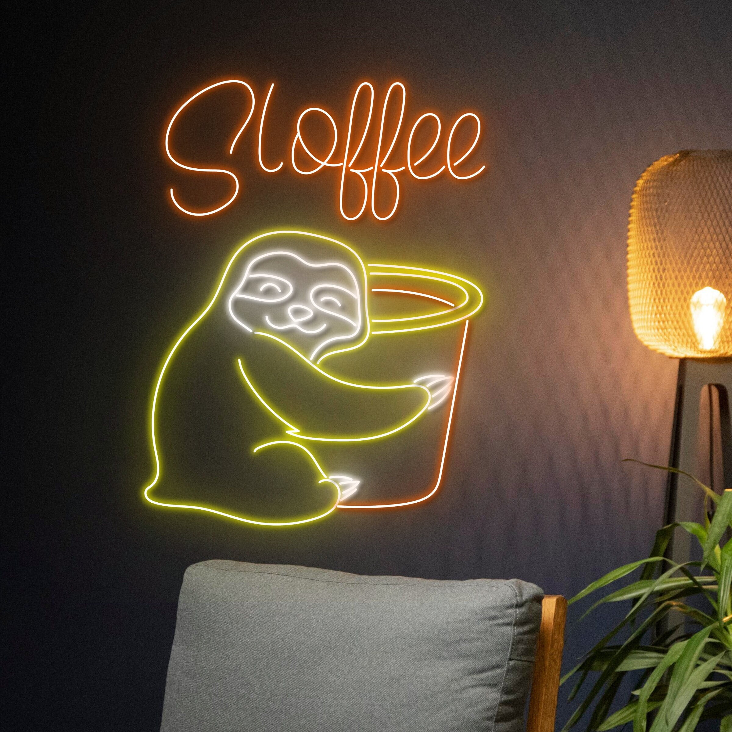 Handmadetneonsign Sloffee Neon Sign, Sloth Coffee Led Sign, Coffee ...