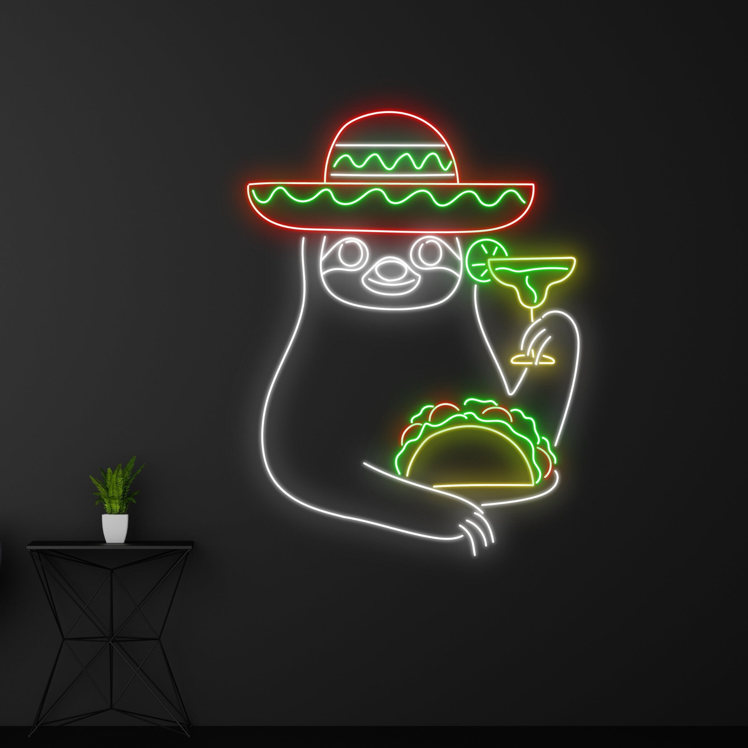 Handmadetneonsign Sloth Eating Tacos Drinking Margarita Neon Sign ...