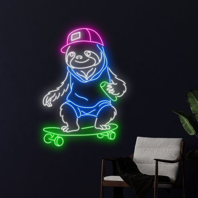 Handmadetneonsign Sloth Skateboarding Neon Sign, Skateboard Sloth Led ...