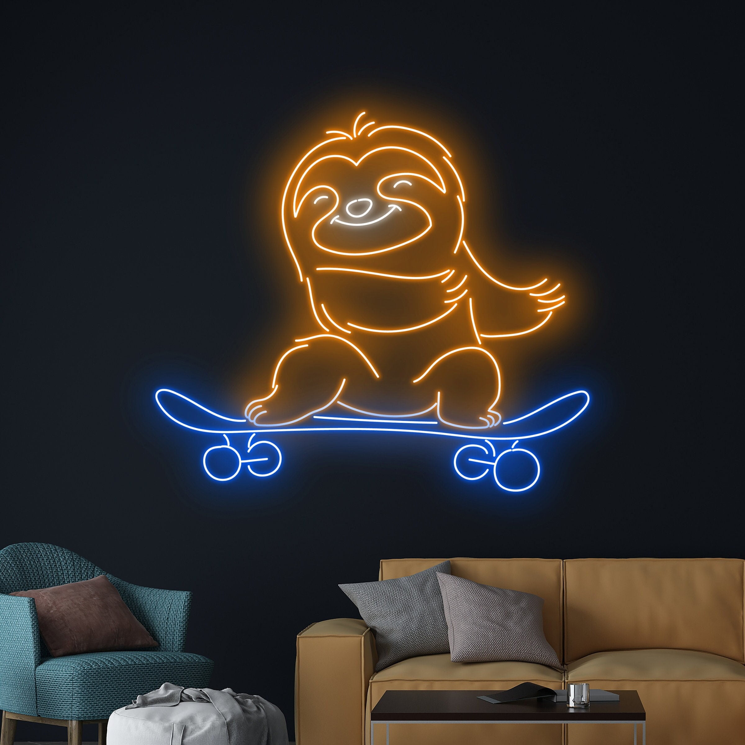 Handmadetneonsign Sloth Skateboarding Neon Sign, Skateboard Sloth Led ...