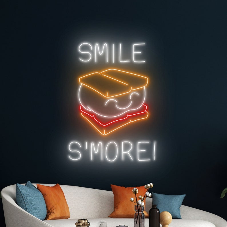 Handmadetneonsign Smile S'more Neon Sign, Marshmallow S'more Wall Art ...
