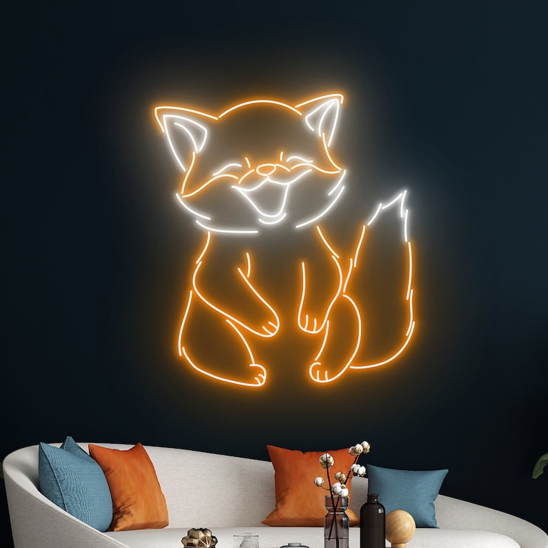 Handmadetneonsign Smiling Fox Neon Light, Cute Fox Led Sign, Fox Neon ...