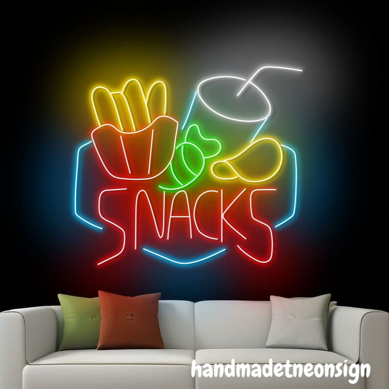 Handmadetneonsign Snack Neon Sign, Custom Snack Food Wall Art, Text ...