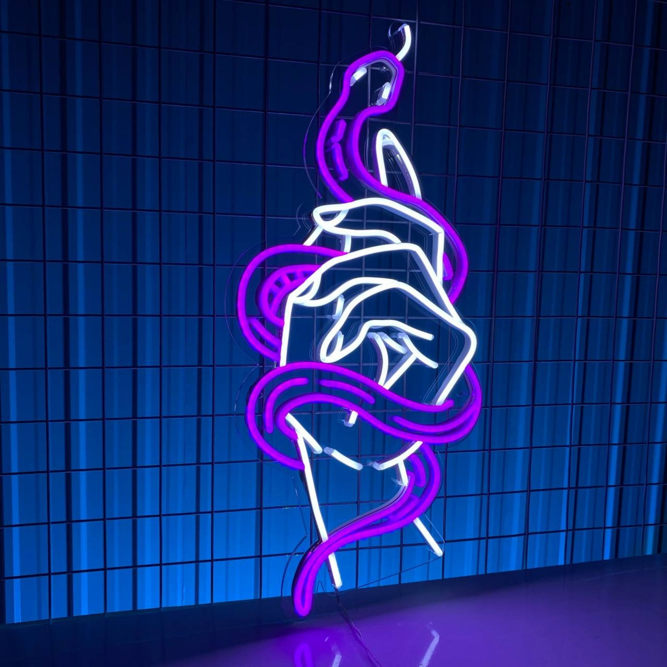Handmadetneonsign Snake In Hand Neon Sign, Snake In Hand Wall Art Decor ...