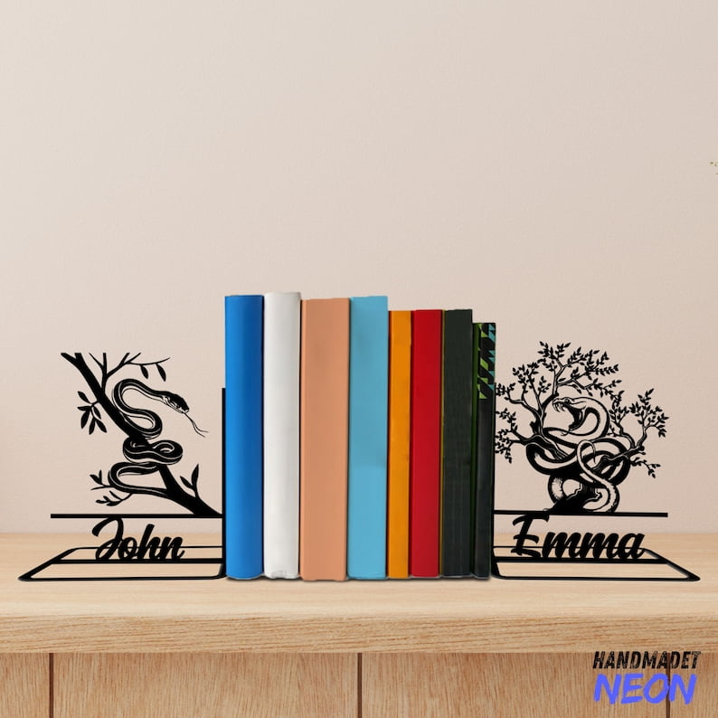 Handmadetneonsign Snake Metal Bookends, Snake Name Bookend, Snake ...