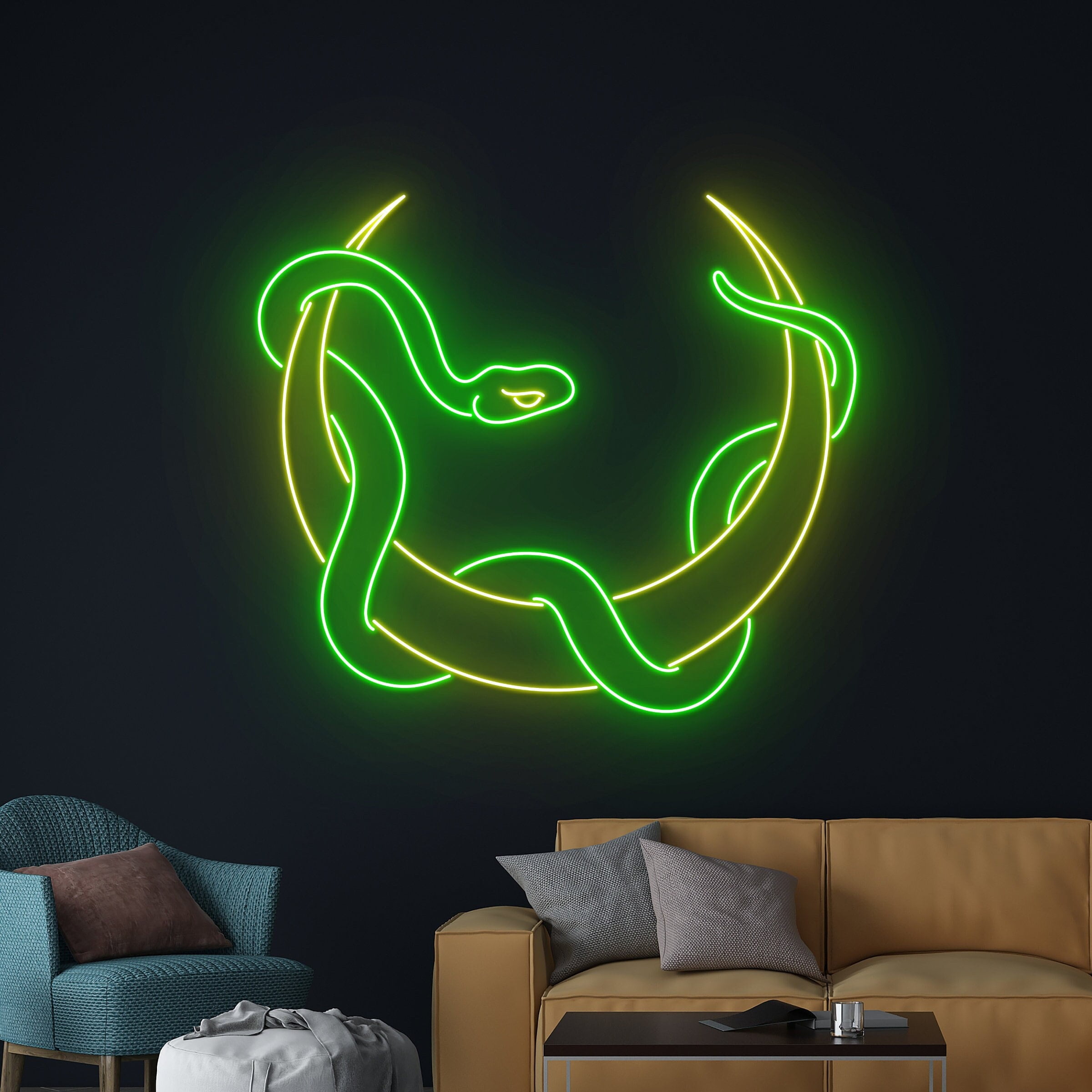 Handmadetneonsign Snake Moon Neon Light, Moon Snake Led Sign, Moon ...