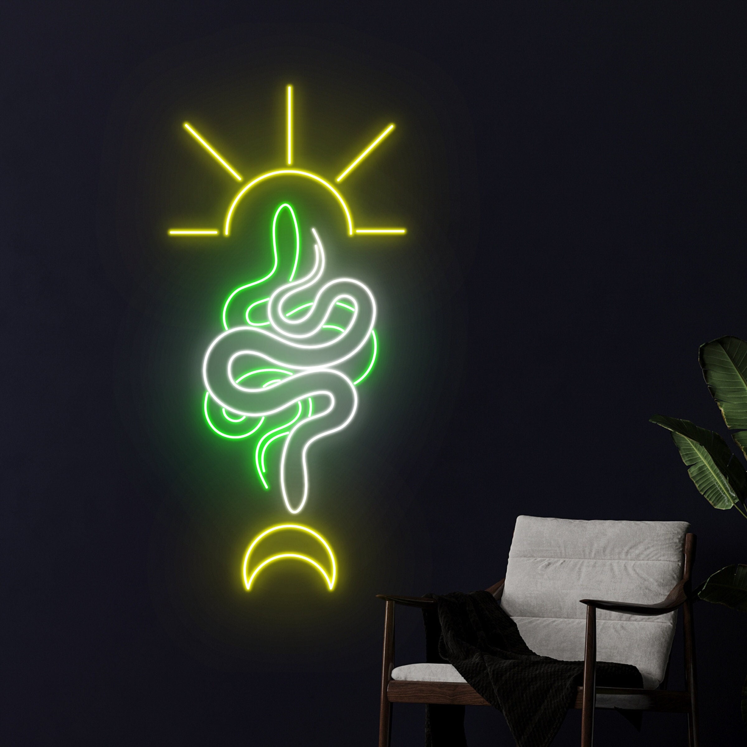 Handmadetneonsign Snake Moon Sun Neon Light, Sun Moon Snake Led Sign ...