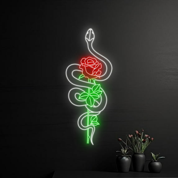 Handmadetneonsign Snake Rose Flower Neon Light, Rose Snake Led Sign ...