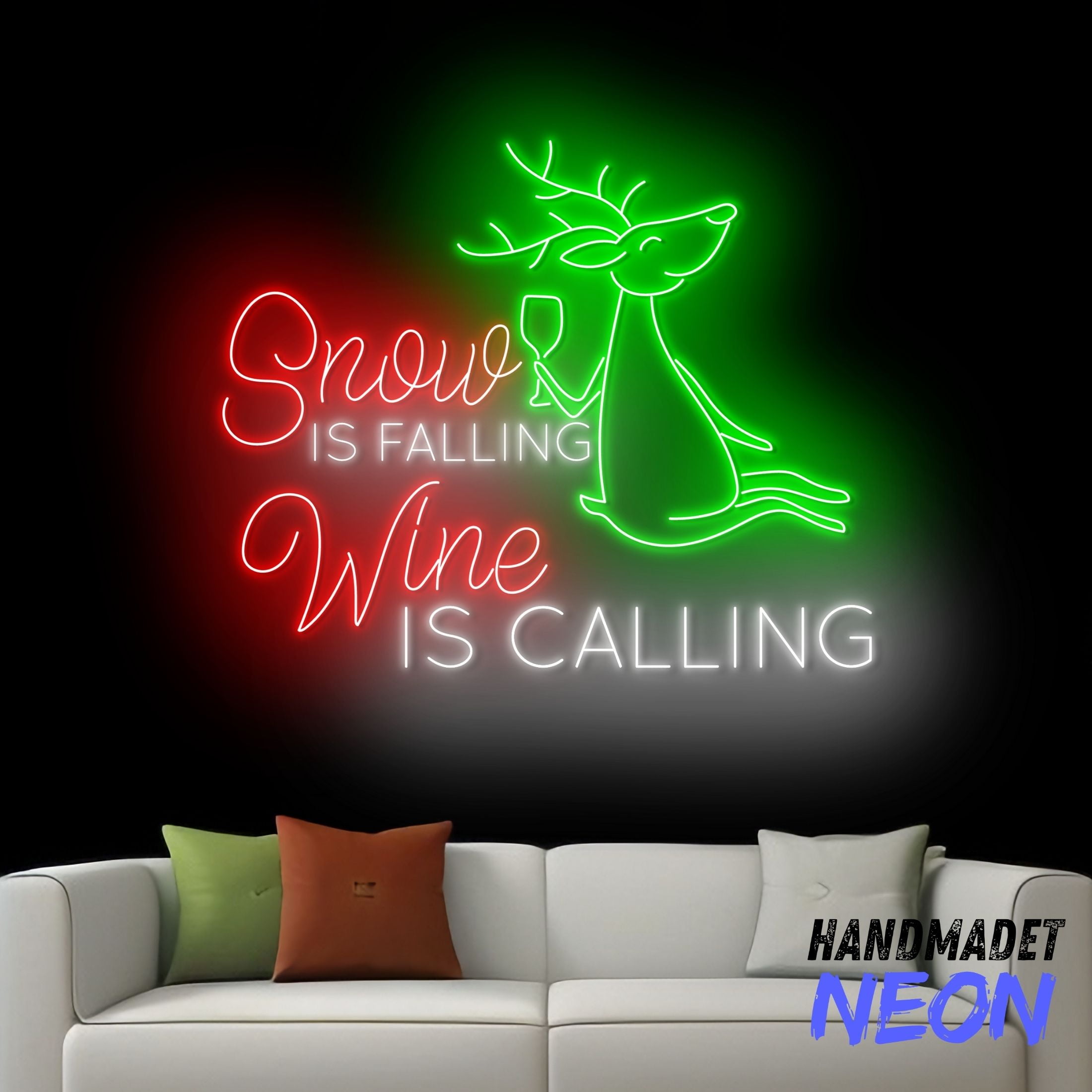 Handmadetneonsign Snow is Falling Wine is Calling Neon Sign, Reindeer ...