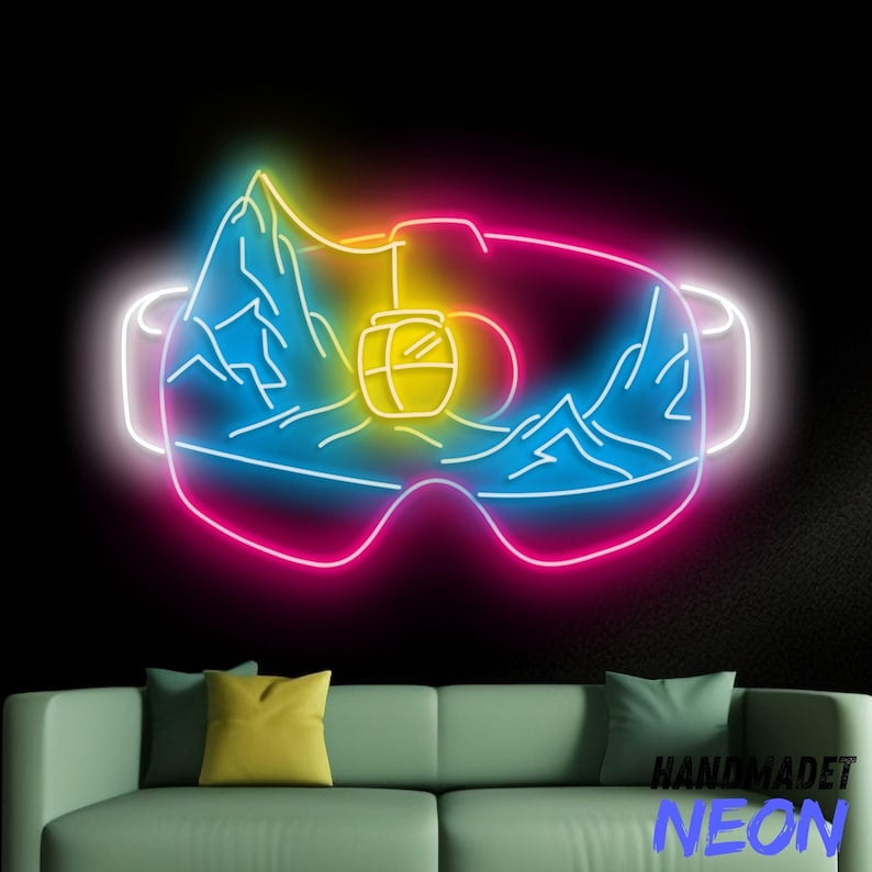 Handmadetneonsign Snowboard Goggles Neon Sign, Snowboard Mountain Neon ...