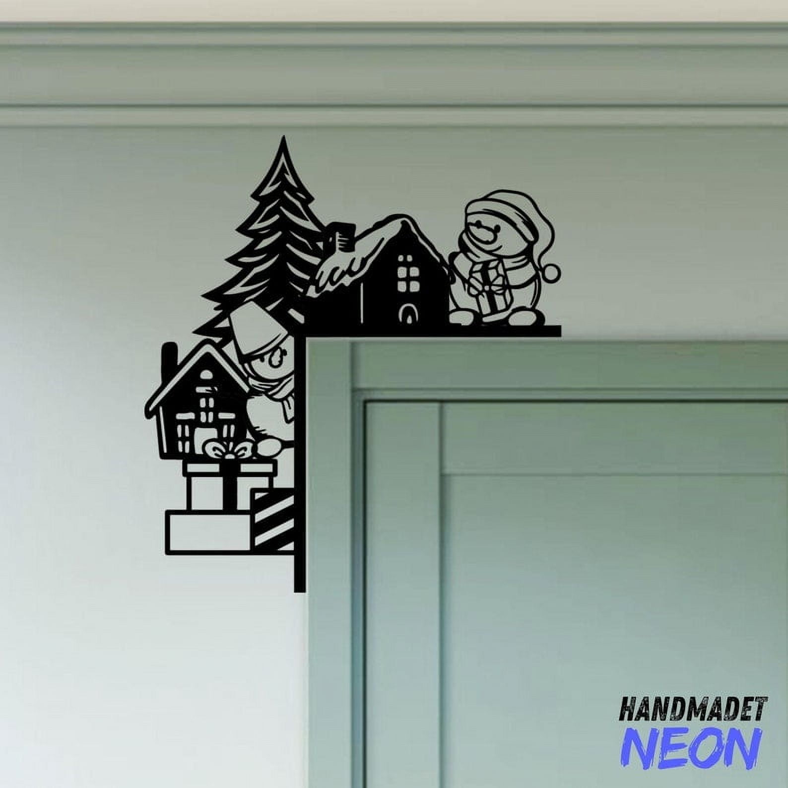 Handmadetneonsign Snowman Door Corner Sign, Merry Christmas Metal Door ...