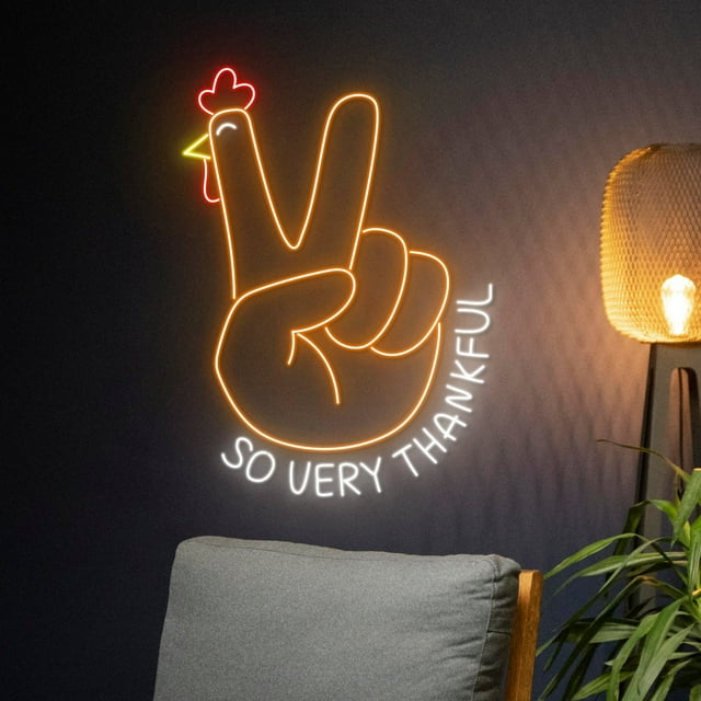 Handmadetneonsign So Very Thankful Turkey Peace Hand Neon Sign, Peace ...