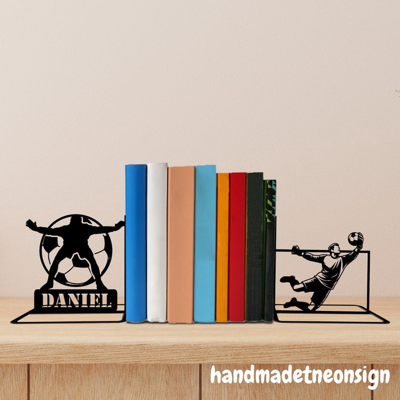 Handmadetneonsign Soccer Metal Bookends, Goalkeeper Name Bookend, Sport ...