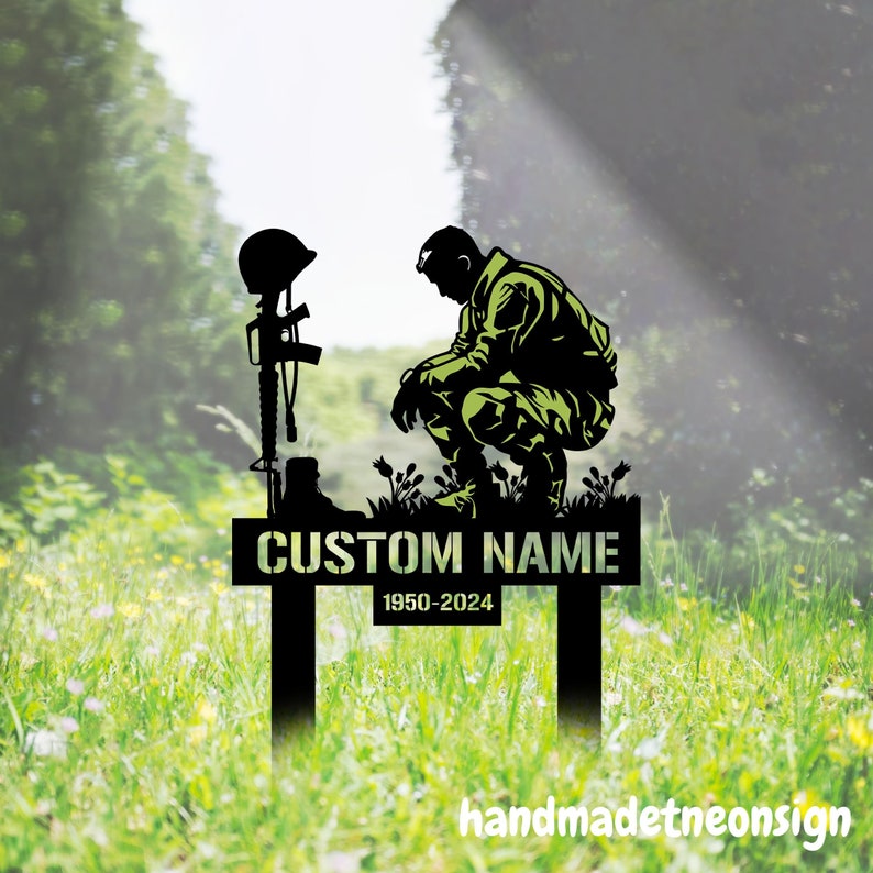 Handmadetneonsign Soldier Memorial Stake, Army Garden Metal Stake ...