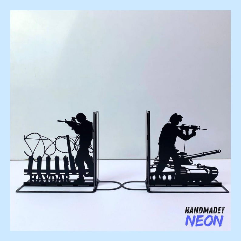 Handmadetneonsign Soldier Metal Bookends, Army Name Bookend, Veteran ...