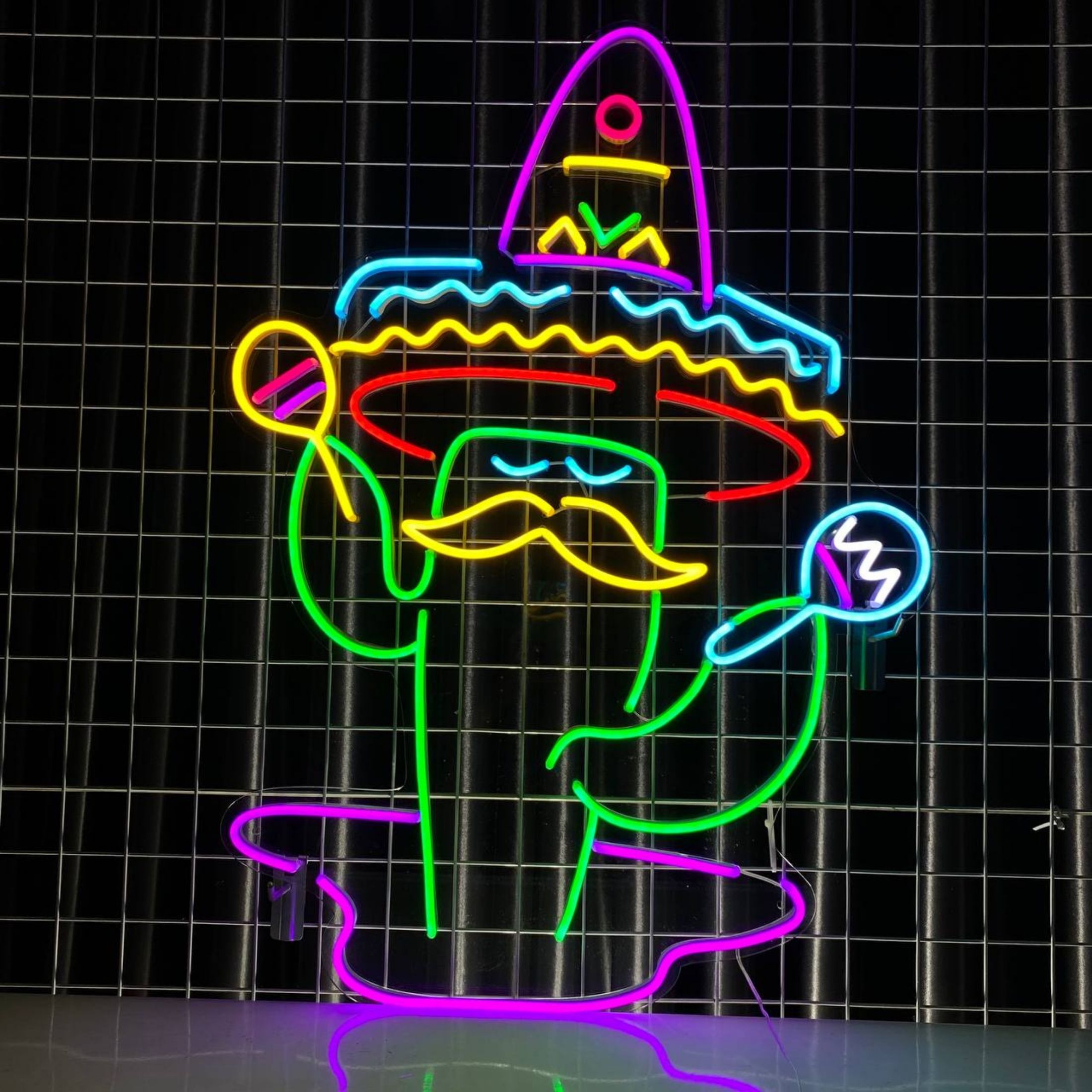 Handmadetneonsign Sombrero Hat Cactus Neon Sign, Cactus Led Light Wall ...
