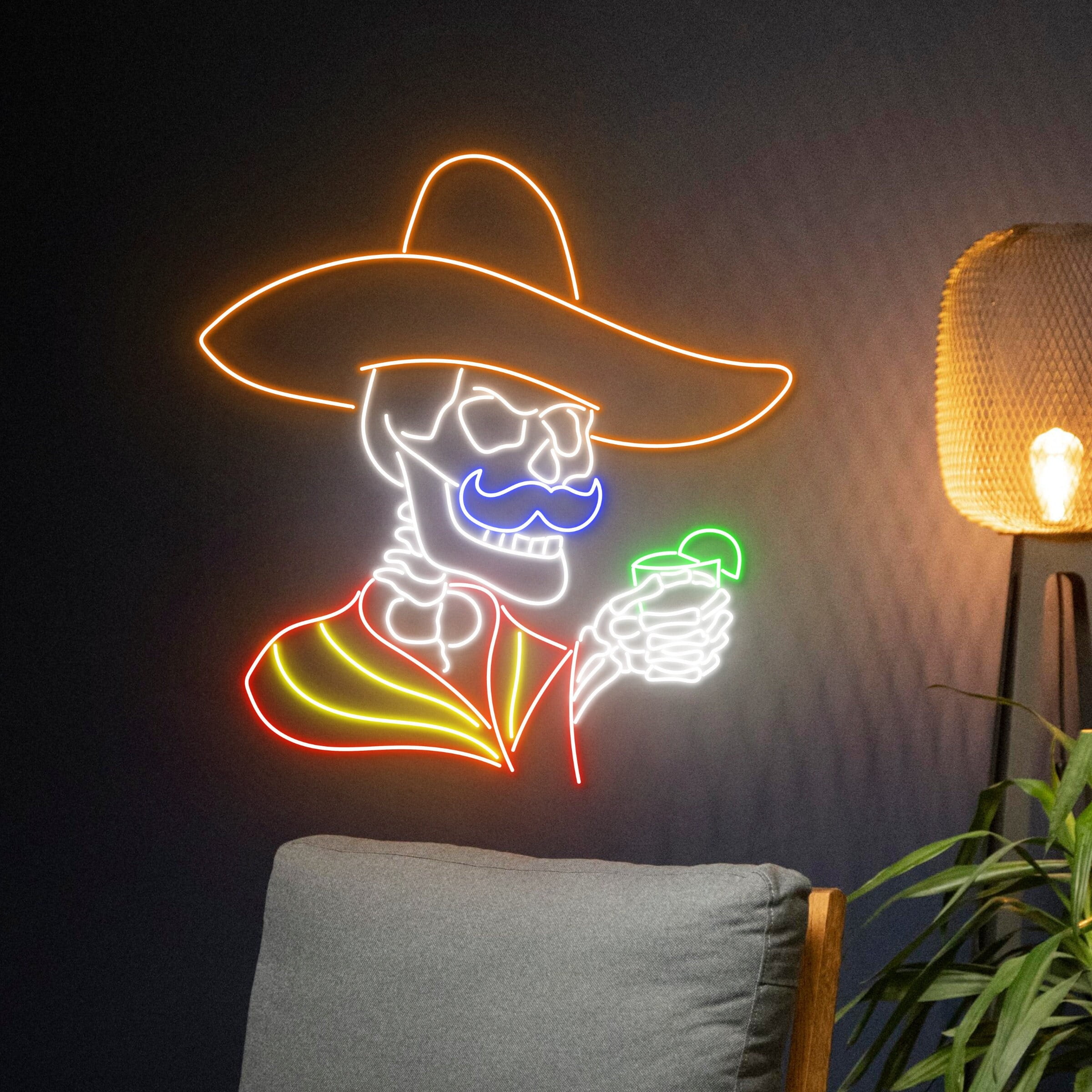 Handmadetneonsign Sombrero Skeleton Tequila Neon Sign, Tequila Skeleton ...