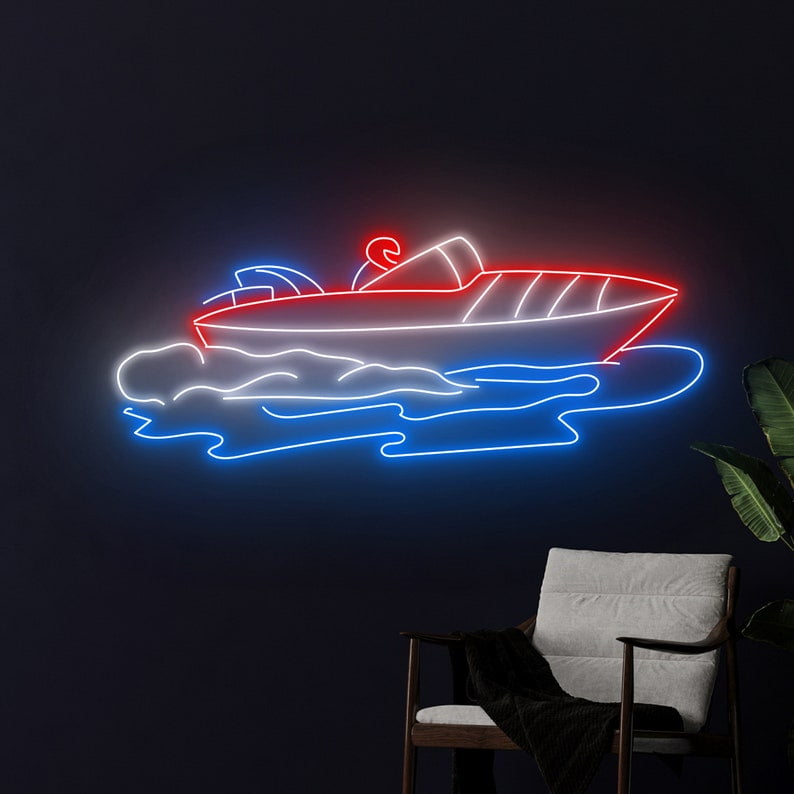 Handmadetneonsign Speed Boat Neon Sign, Speed Boat Wall Art Decor, Boat ...