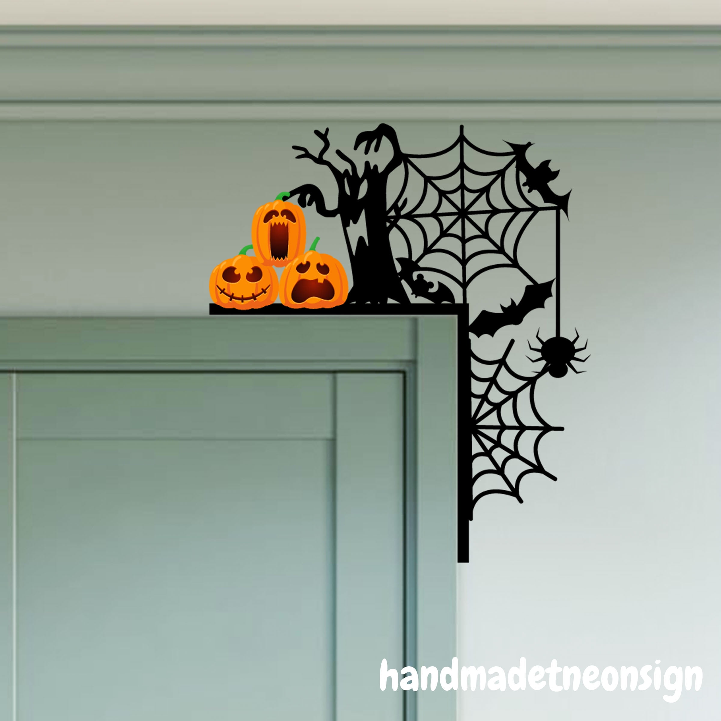 Handmadetneonsign Spiderweb Pumpkins Door Corner Sign, Halloween Metal ...
