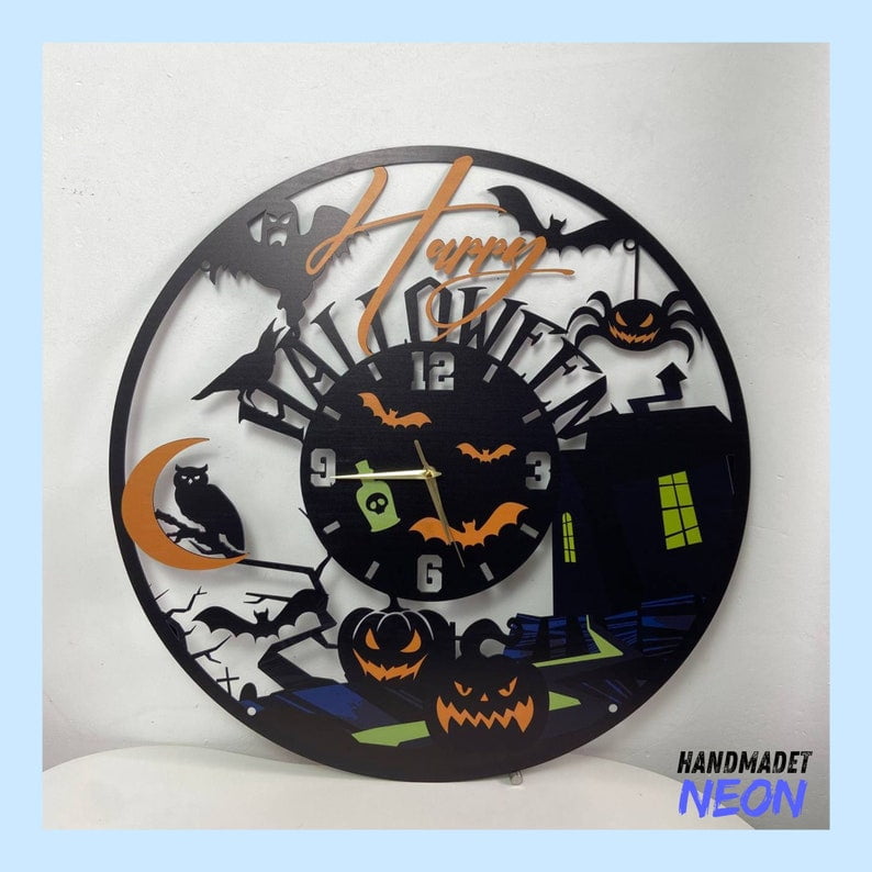 Handmadetneonsign Spooky Halloween Wall Clock Unique, Halloween ...