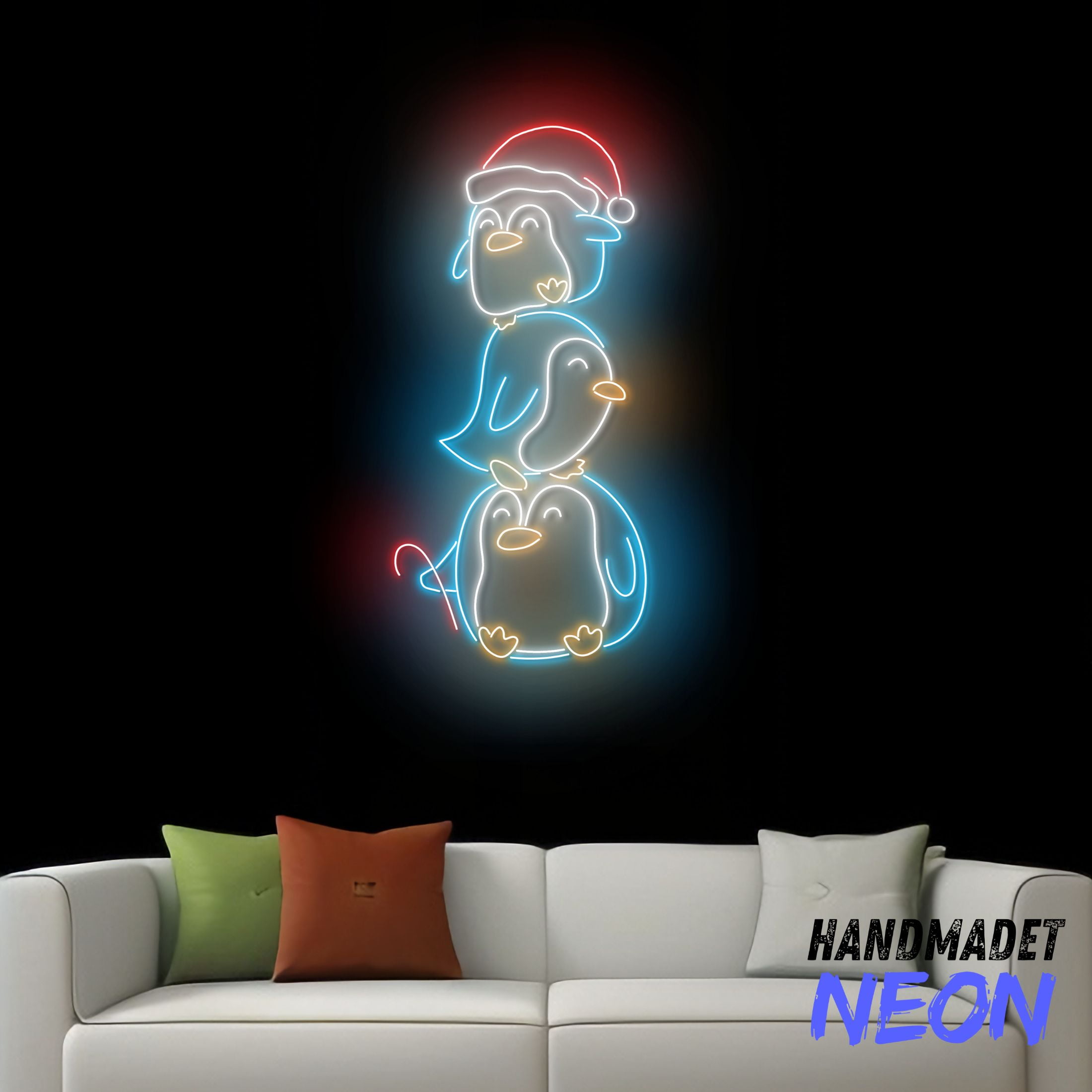 Handmadetneonsign Stacked Penguins Neon Sign, Christmas Penguin Led ...