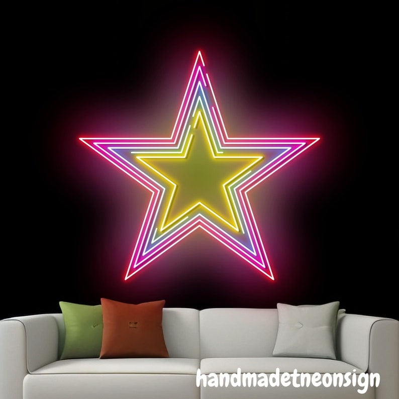 Handmadetneonsign Star Neon Sign, Star Led Light, Star Wall Art Decor ...