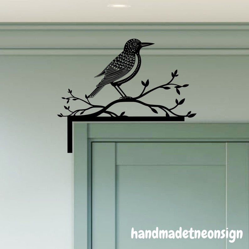 Handmadetneonsign Starling Bird Door Corner Sign, Bird Metal Door ...