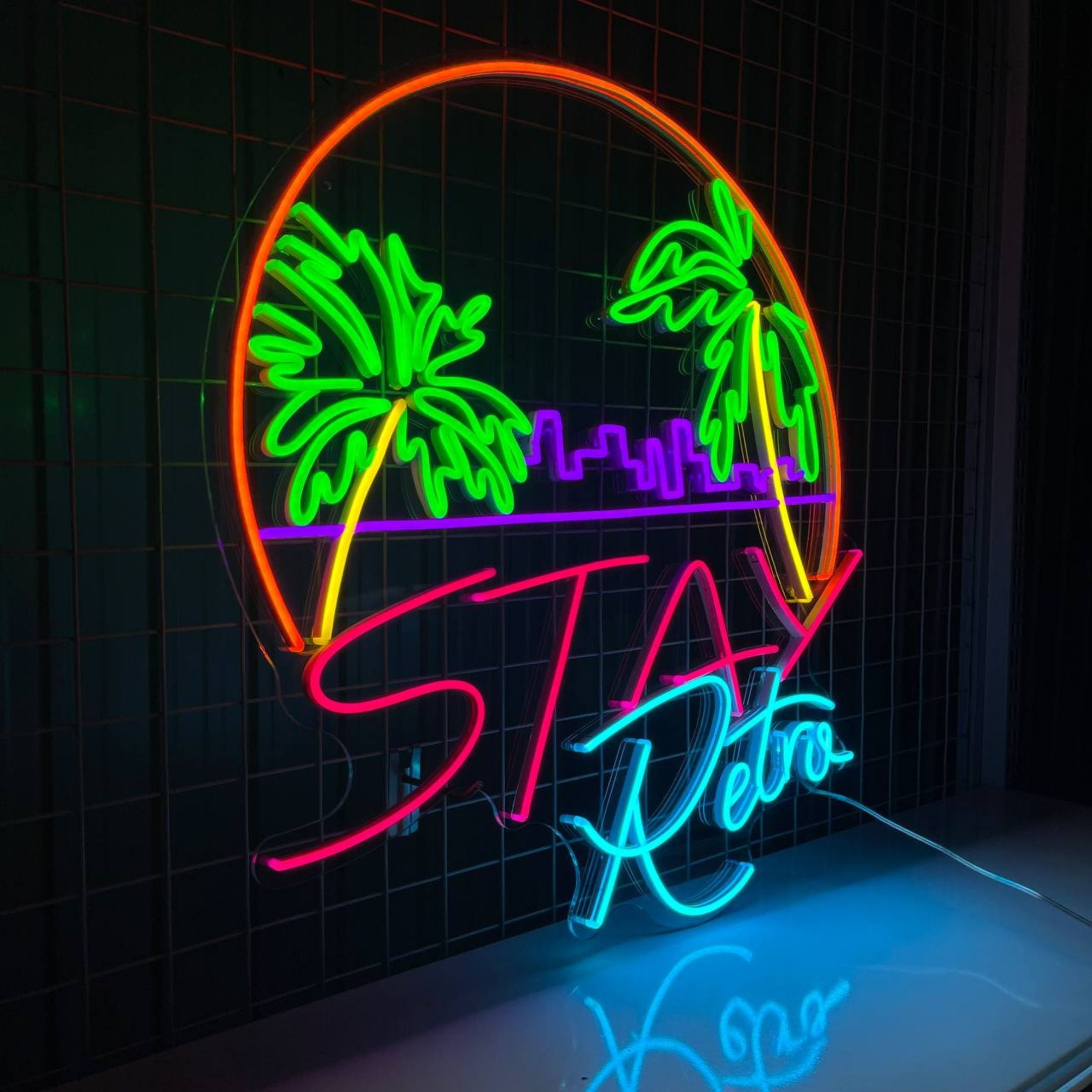 Handmadetneonsign Stay Retro Neon Sign, Palm Tree Wall Art Decor, Kids ...
