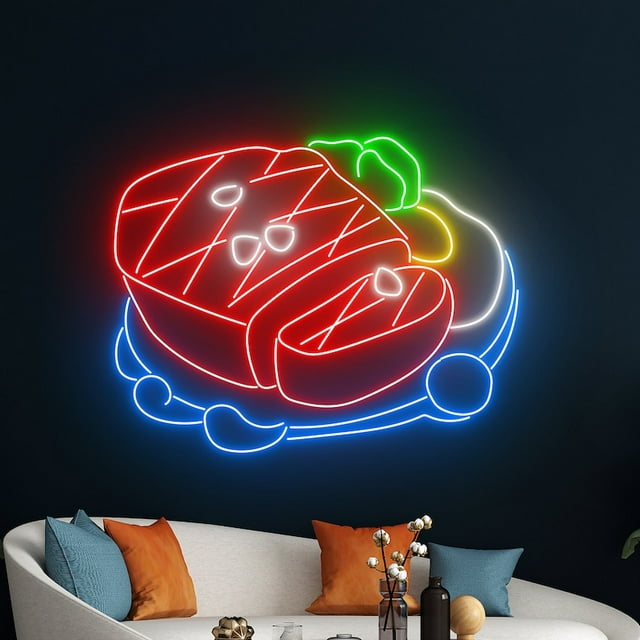 Handmadetneonsign Steak Neon Light, BBQ Neon Sign, Barbecue Steak Led ...
