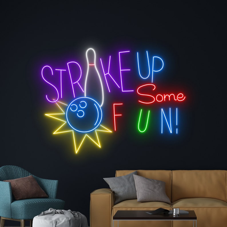 Handmadetneonsign Strike Up Some Fun Neon Sign, Bowling Wall Art Decor ...
