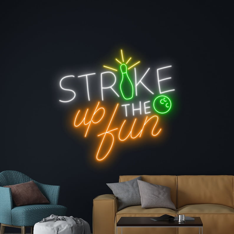 Handmadetneonsign Strike Up The Fun Neon Sign, Bowling Neon Led Wall ...
