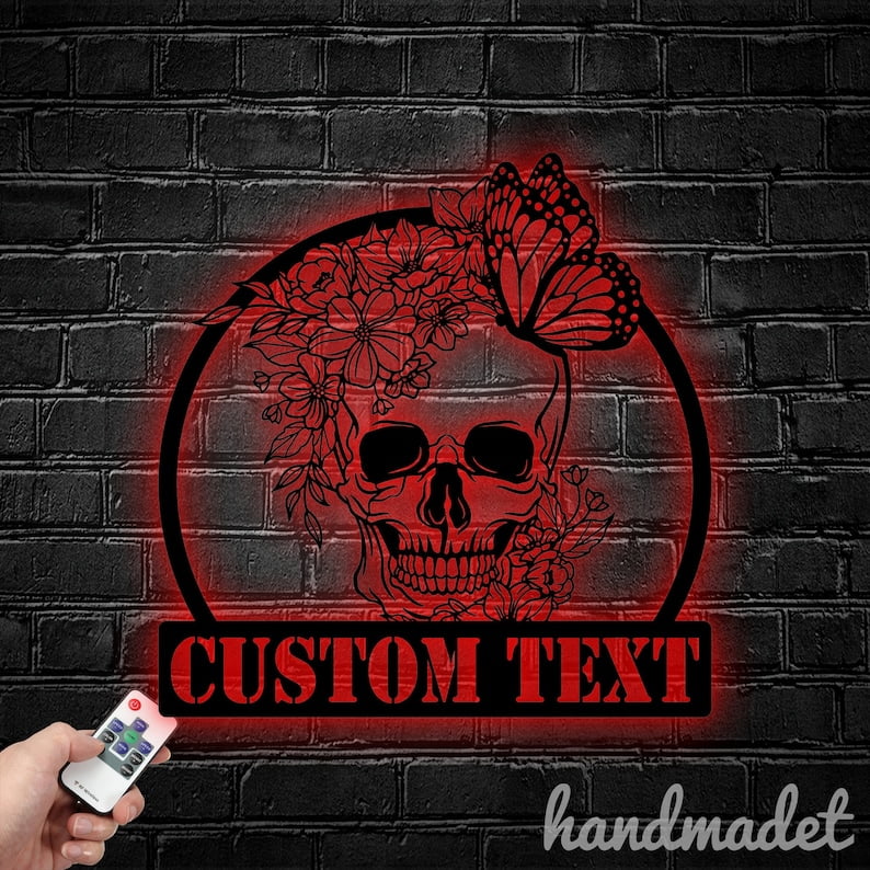 Handmadetneonsign Sugar Skull Metal Wall Art Light, Skeleton Metal Sign ...