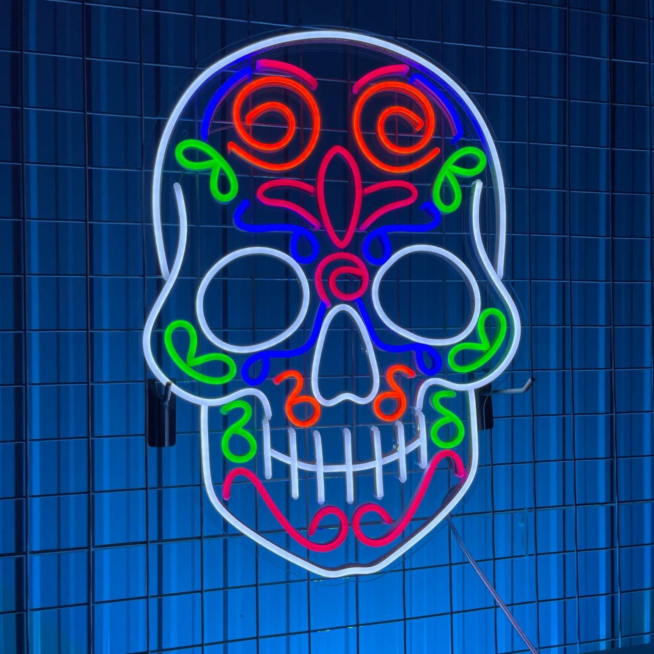 Handmadetneonsign Sugar Skull Neon Sign, Colorful Sugar Skull Wall Art ...
