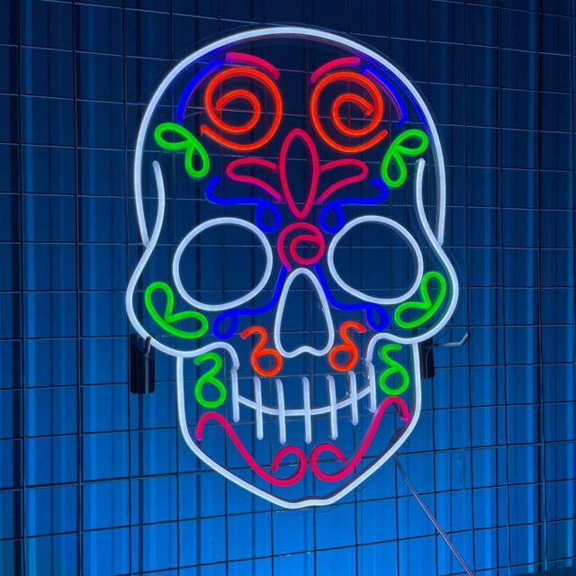 Handmadetneonsign Sugar Skull Neon Sign, Colorful Sugar Skull Wall Art ...