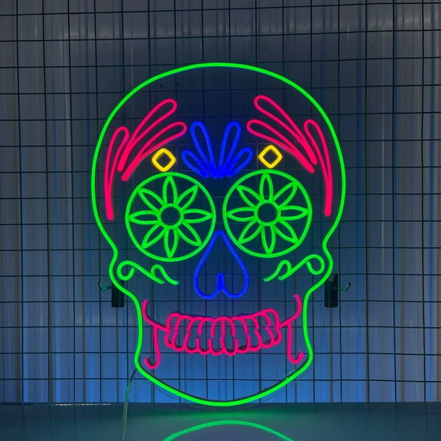 Handmadetneonsign Sugar Skull Neon Sign, Day Of The Dead Wall Art Decor ...