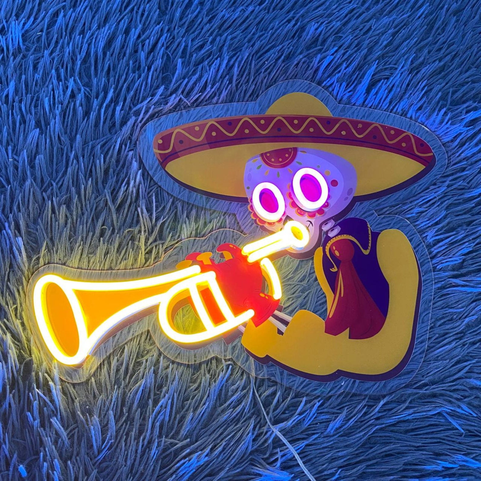 Handmadetneonsign Sugar Skull Playing Trumpet Sombrero Hat Decal UV ...