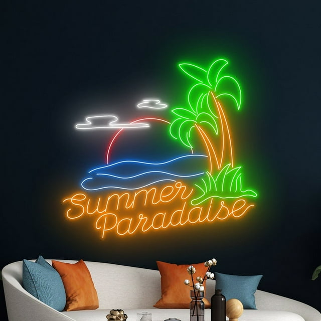 Handmadetneonsign Summer Paradise Ocean Palm Tree Wall Art, Beach Wall ...