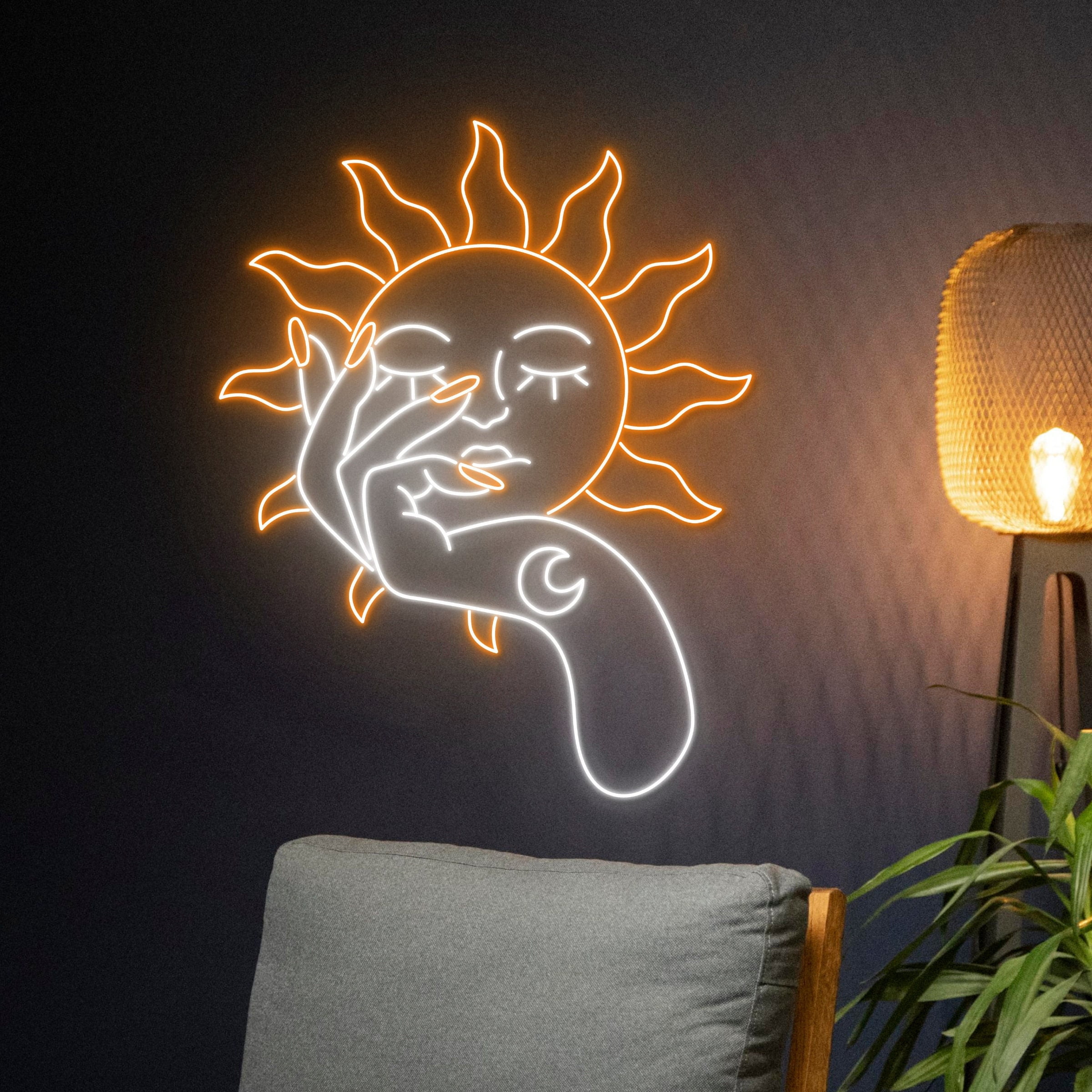 Handmadetneonsign Sun Moon Hand Neon Light, Sun Moon Girl Hand Led ...