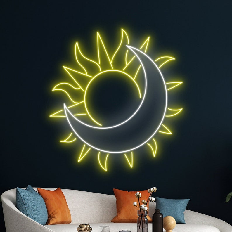 Handmadetneonsign Sun Moon Neon Sign, Moon Sun Wall Art Decor, Home ...