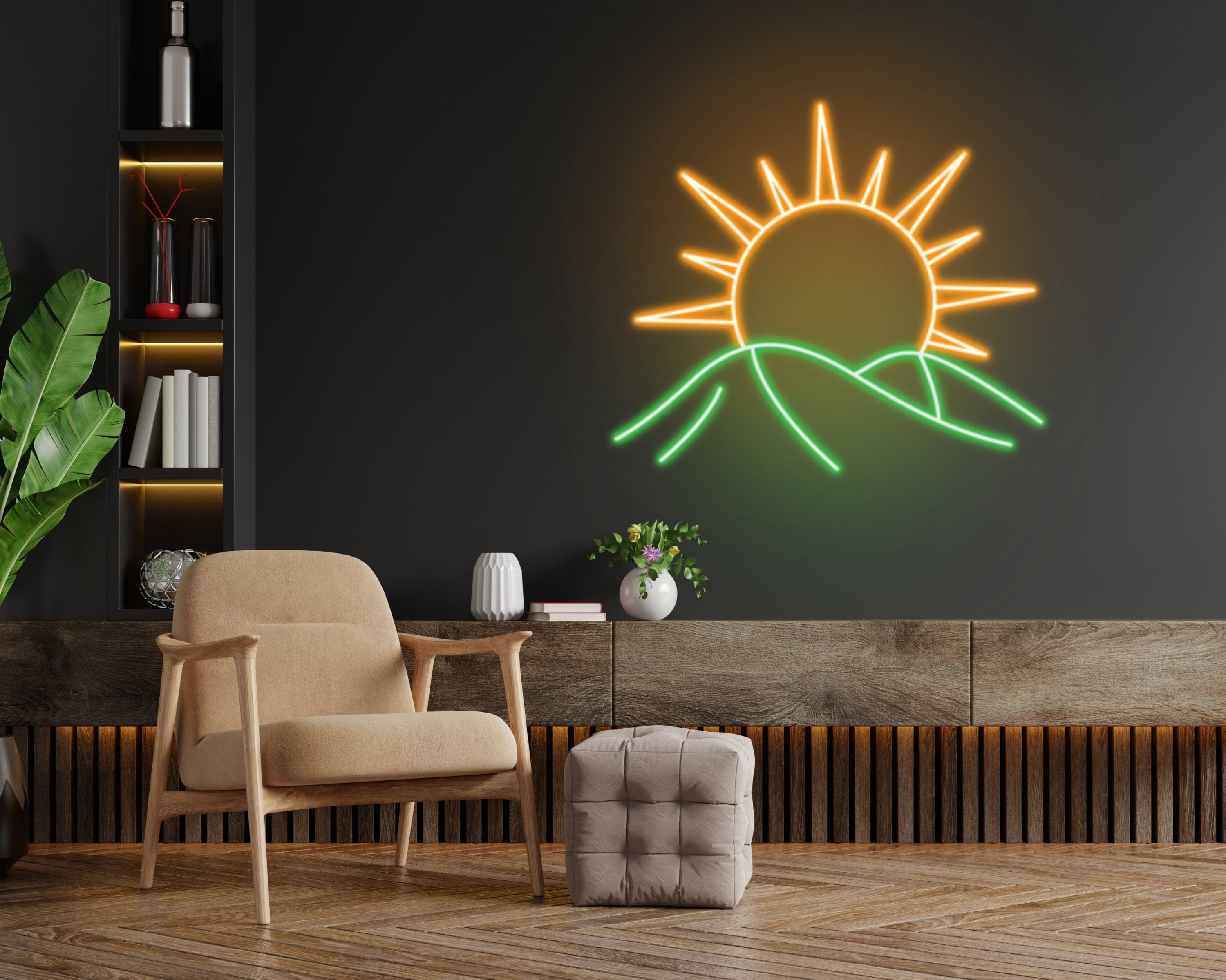 Handmadetneonsign Sun Mountain Led Sign, Sun Mountain Neon Sign, Wall ...