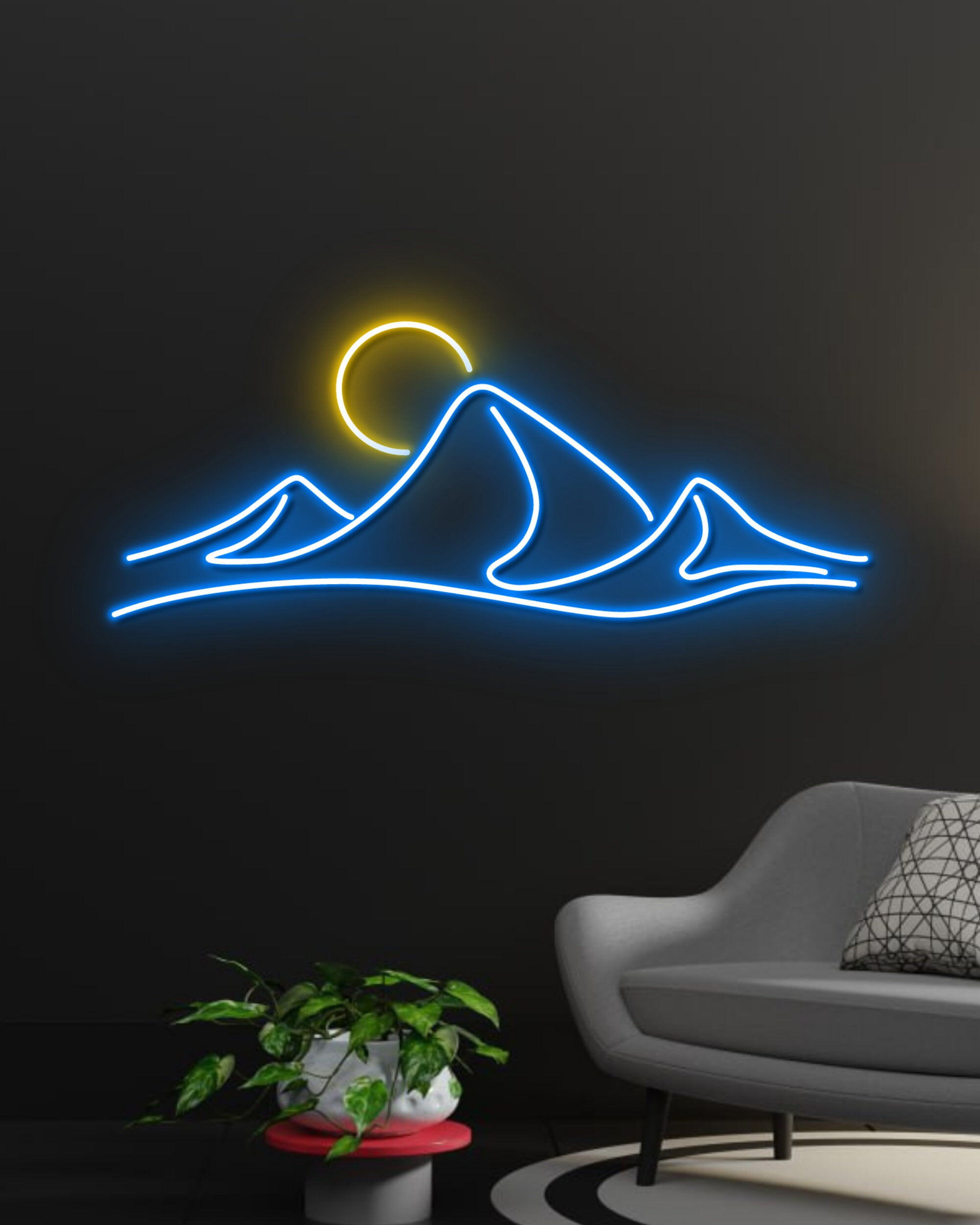 Handmadetneonsign Sun Mountain Led Sign, Sun Wave Neon Sign, Wall Decor ...
