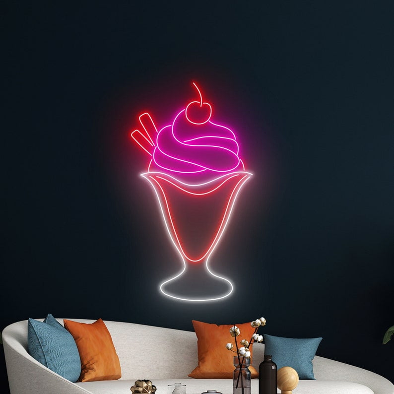 Handmadetneonsign Sundae Ice Cream Neon Sign, Ice Cream Wall Art Decor ...