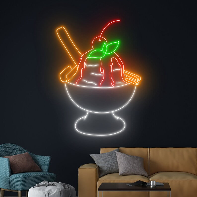 Handmadetneonsign Sundae Neon Sign, Ice Cream Cup Neon Led Wall Art ...