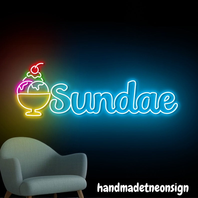 Handmadetneonsign Sundae Neon Sign, Sundae Ice Cream Wall Art Decor ...