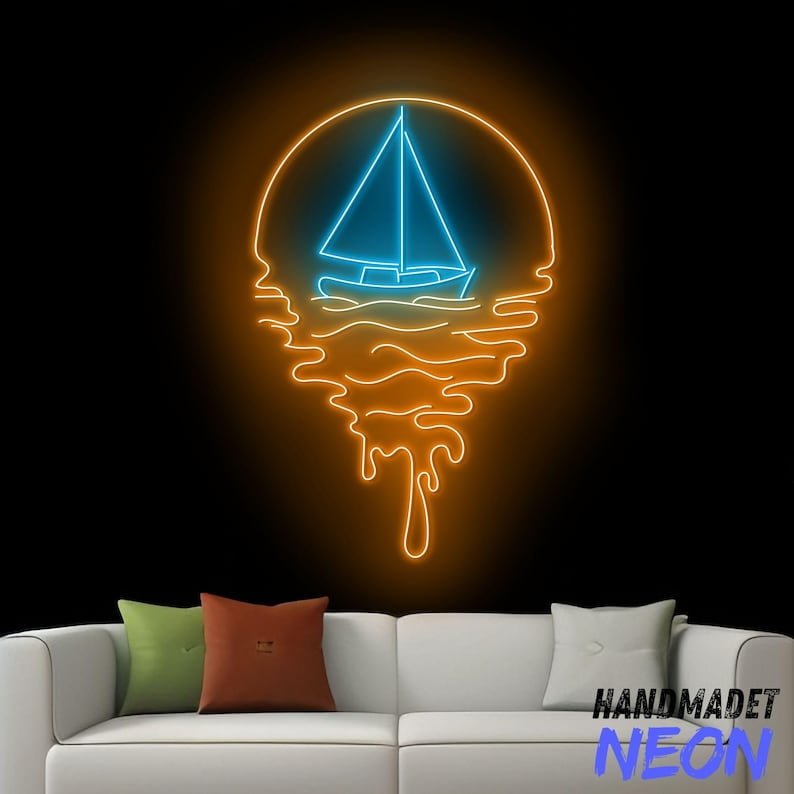 Handmadetneonsign Sunset Dripping Neon Sign, Sailboat Led Sign, Sun And ...