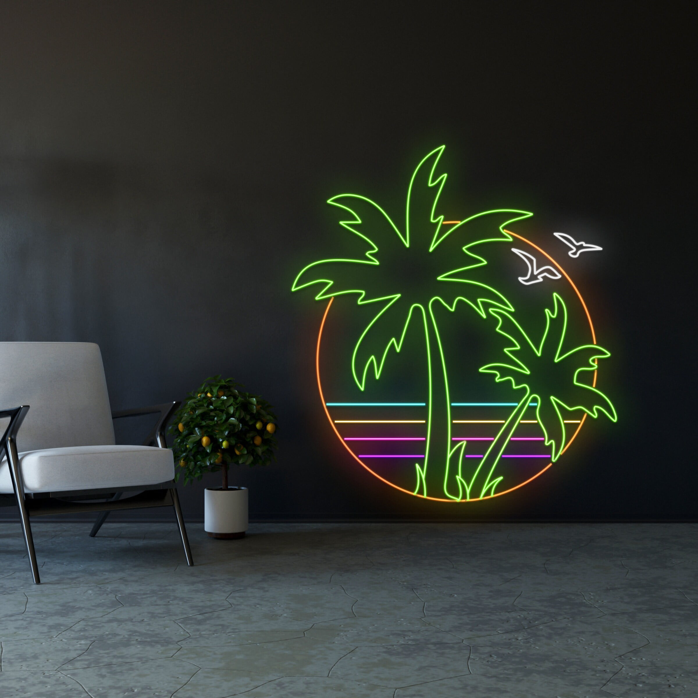 Handmadetneonsign Sunset Palm Tree Led Sign, Sunset Palm Tree Neon Sign ...