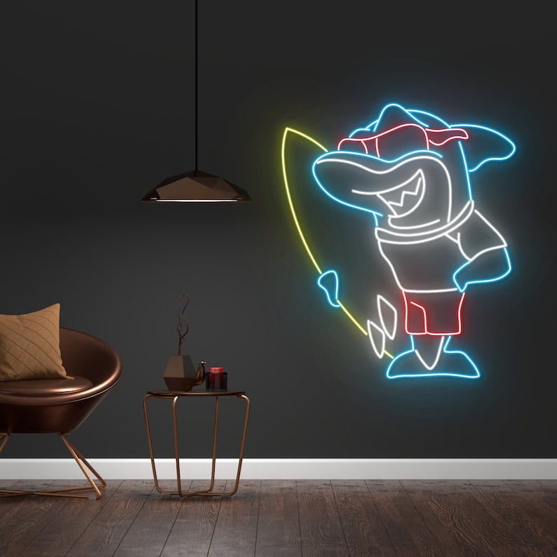 Handmadetneonsign Surfing Shark Neon Sign, Surfer Shark Neon Light ...