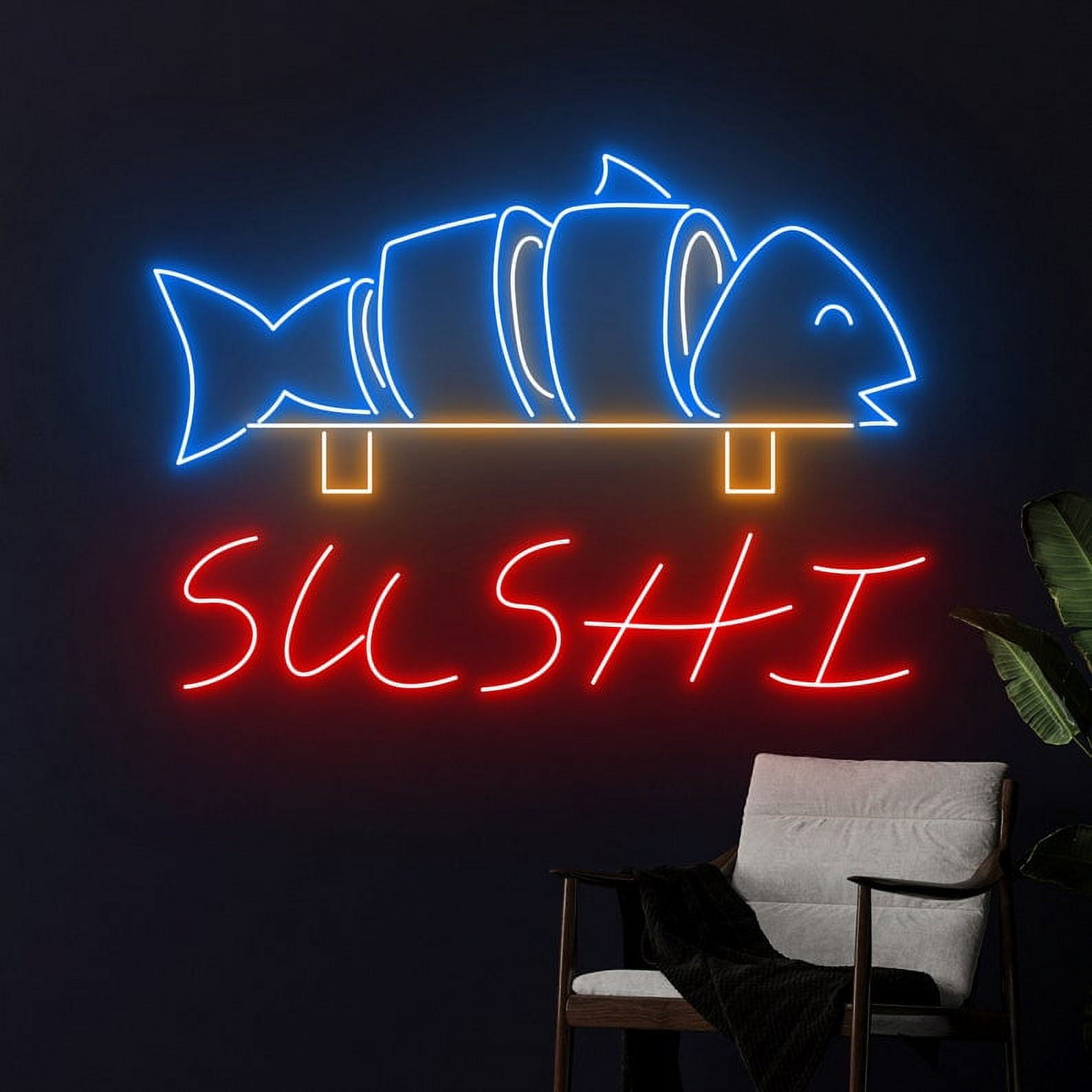 Handmadetneonsign Sushi Salmon Fish Neon Sign, Japanese Food LED Sign ...