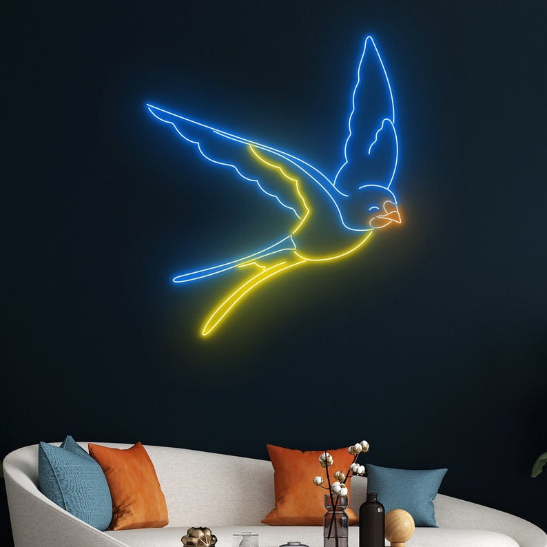 Handmadetneonsign Swallow Neon Sign, Flying Bird Neon Wall Art Decor ...