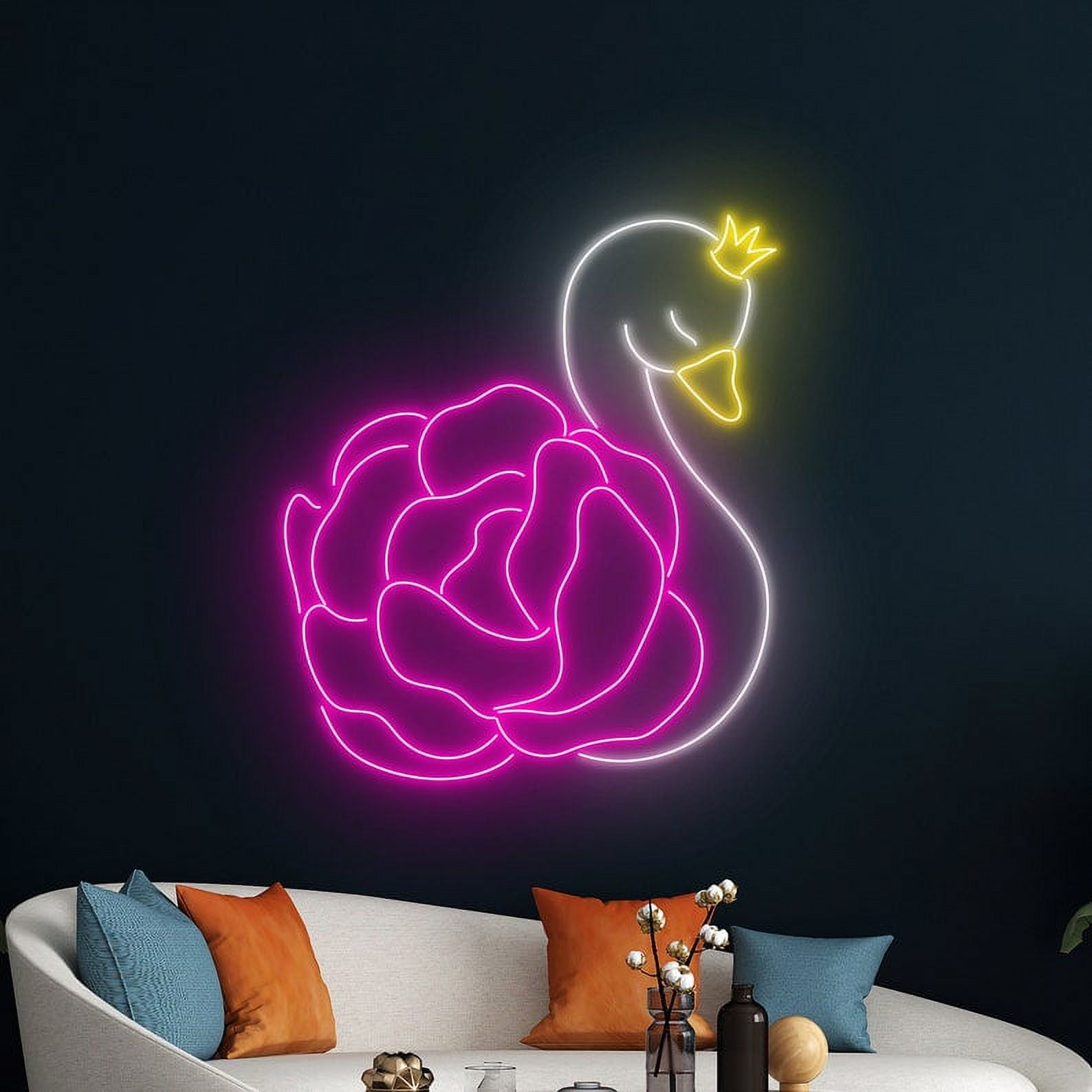 Handmadetneonsign Swan Flower Led Sign, Swan Neon Sign, Swan Flower ...